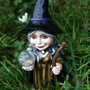 EXQUAILTY Outdoor Witches Statue Halloween Decor, Witch Hand Hold Solar LED Ball and Magic Wand Solar Light Garden Sculptures, Lawn Yard Art Decoration