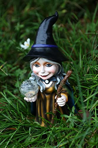 EXQUAILTY Outdoor Witches Statue Halloween Decor, Witch Hand Hold Solar LED Ball and Magic Wand Solar Light Garden Sculptures, Lawn Yard Art Decoration