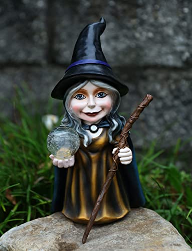 EXQUAILTY Outdoor Witches Statue Halloween Decor, Witch Hand Hold Solar LED Ball and Magic Wand Solar Light Garden Sculptures, Lawn Yard Art Decoration