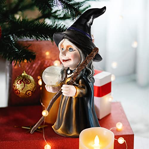 EXQUAILTY Outdoor Witches Statue Halloween Decor, Witch Hand Hold Solar LED Ball and Magic Wand Solar Light Garden Sculptures, Lawn Yard Art Decoration