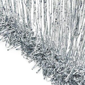 BRAVESHINE Silver Glitter Tinsel Foil Fringe Curtains - 2Pcs 3.2x8.2ft Photo Backdrop for Birthday Valentine Wedding Christmas Frozen Bridal Bachelorette Anniversary Engagement Disco Party Decorations