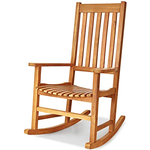 LDAILY Moccha Outdoor Rocking Chair, Acacia Wood Frame, Porch Rocker for Garden, Lawn, Balcony, Backyard and Patio (Natural)