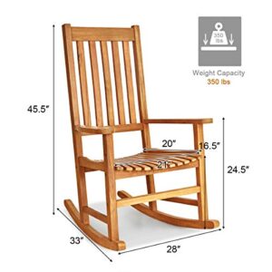 LDAILY Moccha Outdoor Rocking Chair, Acacia Wood Frame, Porch Rocker for Garden, Lawn, Balcony, Backyard and Patio (Natural)