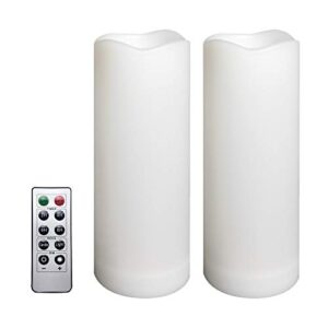 2 pack outdoor flameless pillar candles with remote and timer waterproof battery operated electric led candle set for gift home décor party wedding supplies garden christmas decoration, 3” x 8”