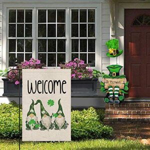 CROWNED BEAUTY St Patricks Day Garden Flag Gnomes 12×18 Inch Double Sided for Outside Welcome Shamrock Small Vertical Green Holiday Yard Flag