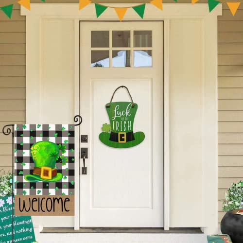 Surfapans Welcome St Patricks Day Garden Flag 12x18 Inch Double Sided Outside Burlap Buffalo Check Plaid Green Hat Shamrock Clover Small Outdoor Yard Flags Porch Home Farmhouse Decoration