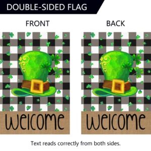 Surfapans Welcome St Patricks Day Garden Flag 12x18 Inch Double Sided Outside Burlap Buffalo Check Plaid Green Hat Shamrock Clover Small Outdoor Yard Flags Porch Home Farmhouse Decoration