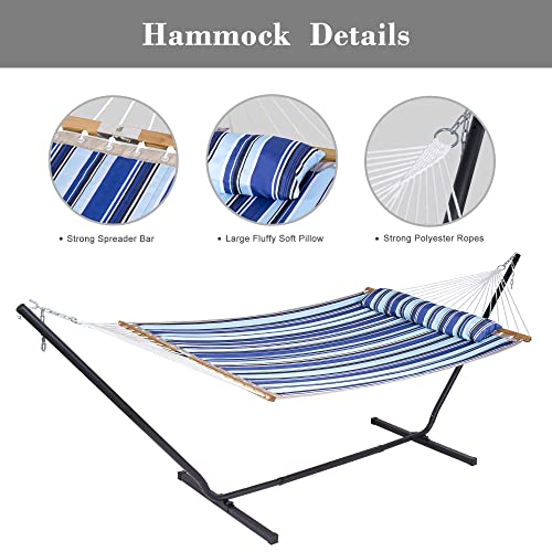 SUNCREAT 2-in-1 Convertible Hammock and Stand, Stand Alone Hammock for Backyard, Patio, Garden, Patent Pending, Blue Stripes