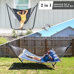 SUNCREAT 2-in-1 Convertible Hammock and Stand, Stand Alone Hammock for Backyard, Patio, Garden, Patent Pending, Blue Stripes