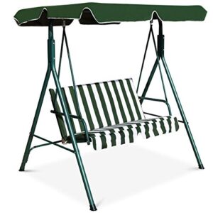 tangkula 2-person patio swing, outdoor yard swing with canopy & cushion, weather resistant steel lounge swing chair for porch, backyard, garden, balcony (green)