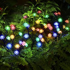 kooper solar garden lights, 2 pack solar lights outdoor waterproof, multi-color solar outdoor lights solar flower lights for yard, patio, pathway decoration, double layer flower & bigger solar panel