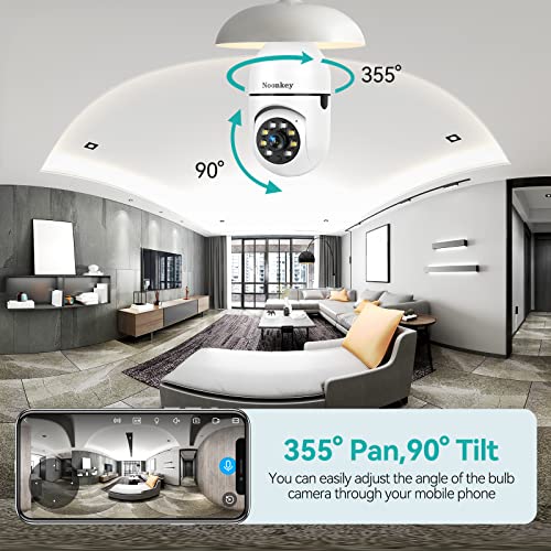 Noonkey 2K/3MP Light Bulb Security Camera, 360° Degree Panoramic,Alexa E27 Light Socket Camera for Outdoor, Wireless WiFi Home IP Camera with Motion Tracking Alarm, Color Night Vision,Two-Way Talk