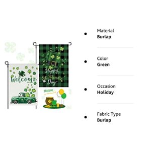 2 Pieces St. Patrick's Day Garden Flag Shamrocks Burlap Yard Flag Welcome Green Hat Truck Decorative Flag Double Sided Holiday Garden Flags for St. Patrick's Day Outdoor Decoration, 12.5 x 18.5 Inches