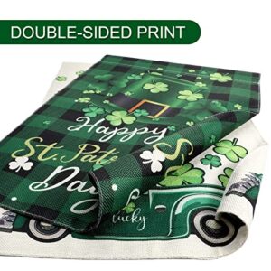 2 Pieces St. Patrick's Day Garden Flag Shamrocks Burlap Yard Flag Welcome Green Hat Truck Decorative Flag Double Sided Holiday Garden Flags for St. Patrick's Day Outdoor Decoration, 12.5 x 18.5 Inches