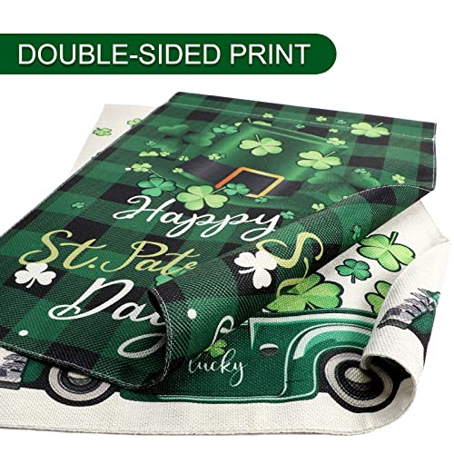 2 Pieces St. Patrick's Day Garden Flag Shamrocks Burlap Yard Flag Welcome Green Hat Truck Decorative Flag Double Sided Holiday Garden Flags for St. Patrick's Day Outdoor Decoration, 12.5 x 18.5 Inches