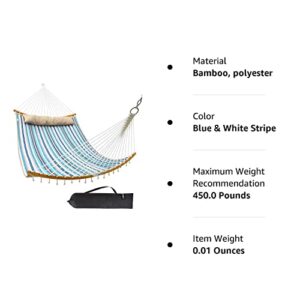 Double Hammock Swing Quilted Fabric, Ohuhu 2 Person 11 FT Portable Hammocks with Folding Bamboo Spreader Bar & Pillow, Large Hammock Bed for Indoor Outdoor, Tree Hammock for Yard Porch Garden Balcony