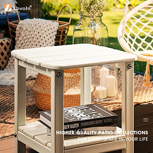 LovoIn Adirondack Table Outdoor Rectangular Side Table, Easy-Maintenance & Weather-Resistant Poly Lumber End Tables for Patio, Garden, Lawn, Indoor Outdoor Companion (Beige)