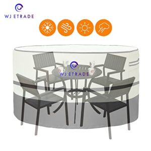 WJ-X3 Patio Furniture Set Covers, 96" Diax32 H Round Waterproof UV Resistant Heavy Duty Cover Fits 5-7 Piece Large-Medium Dining Set, Beige+Grey