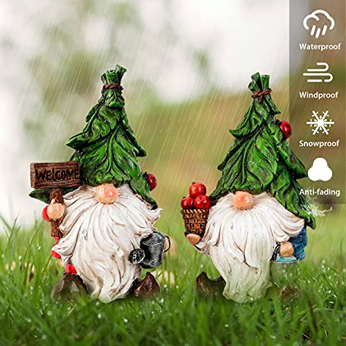 TERESA'S COLLECTIONS Garden Gnomes Statues Decorations for Yard, Set of 2 Cute Gnomes Holding Welcome Sign Garden Sculptures Figurines for Outdoor Patio Lawn Ornament Birthday Housewarming Gift