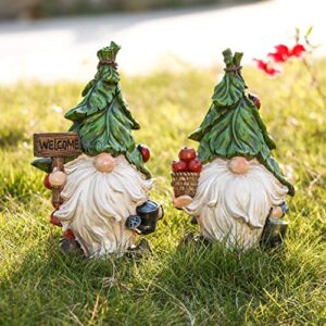 TERESA'S COLLECTIONS Garden Gnomes Statues Decorations for Yard, Set of 2 Cute Gnomes Holding Welcome Sign Garden Sculptures Figurines for Outdoor Patio Lawn Ornament Birthday Housewarming Gift