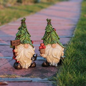 TERESA'S COLLECTIONS Garden Gnomes Statues Decorations for Yard, Set of 2 Cute Gnomes Holding Welcome Sign Garden Sculptures Figurines for Outdoor Patio Lawn Ornament Birthday Housewarming Gift