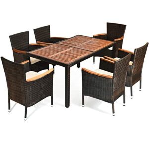 lek store 7 pcs outdoor patio dining set garden rattan, steel, wood, home garden furniture design will be the focus of your garden, courtyard, indoor, outdoors living sofa, patio, poolside, backyard.