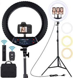 18 inch led ring light with tripod stand dimmable makeup selfie ring light for studio portrait youtube vlog video shooting with carrying bag and remote controller, cri 90