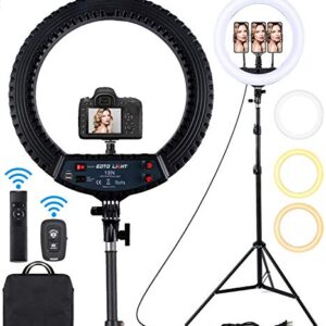 18 inch LED Ring Light with Tripod Stand Dimmable Makeup Selfie Ring Light for Studio Portrait YouTube Vlog Video Shooting with Carrying Bag and Remote Controller, CRI 90