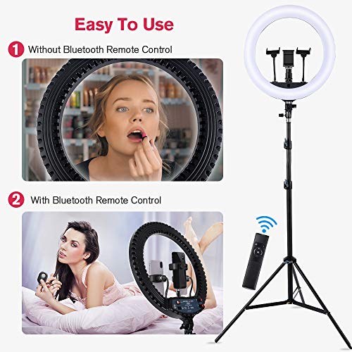 18 inch LED Ring Light with Tripod Stand Dimmable Makeup Selfie Ring Light for Studio Portrait YouTube Vlog Video Shooting with Carrying Bag and Remote Controller, CRI 90