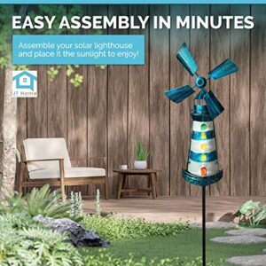 JT Home Blue Solar Lighthouse with LED Light- Decorative Outdoor Solar Lighthouse - Automatic Solar Powered Lighthouse Lamp for Garden, Patio & Lawn- 40” Tall