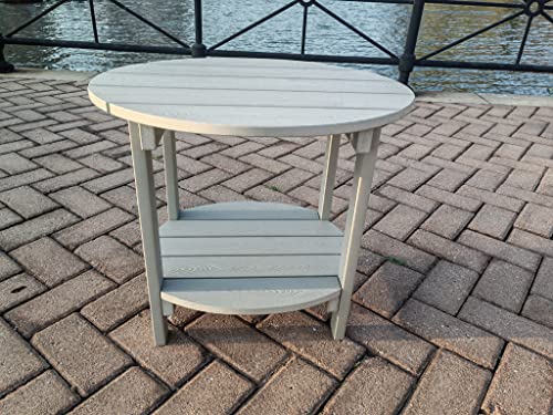 Byzane Double Adirondack Side Table, Patio Outdoor End Table Weather Resistant,Round Table for Patio, Garden, Lawn, Indoor Outdoor Companion, Grey