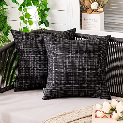 MIULEE Outdoor Waterproof Throw Pillow Covers Decorative Farmhouse Water Resistant Cushion Covers for Tent Patio Garden Couch Sofa Pack of 2, 20x20 Inch Black