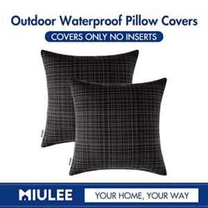 MIULEE Outdoor Waterproof Throw Pillow Covers Decorative Farmhouse Water Resistant Cushion Covers for Tent Patio Garden Couch Sofa Pack of 2, 20x20 Inch Black