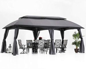 abccanopy gazebo 10×20 patio gazebo, double soft-roof patio gazebos with netting for patios, backyard, garden or outdoor event, dark gray