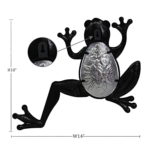 John's Studio Frog Wall Decor Outdoor Metal Garden Hanging Art Glass Sculptures Home Theme Decorations for Living Room, Bedroom Yard, Fence and Patio - 14 Inch Blue