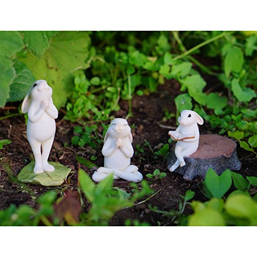 Top Collection Miniature Fairy Garden & Terrarium Yoga Bunny in Standing Namaste Pose Statue, Small