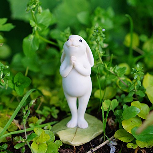 Top Collection Miniature Fairy Garden & Terrarium Yoga Bunny in Standing Namaste Pose Statue, Small