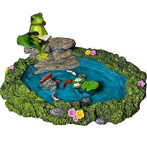 Mood Lab Fairy Garden - Miniature Fish Pond & Frog Figurine Kit - 2 pcs Set of Garden Accessories - Outdoor or House Decor