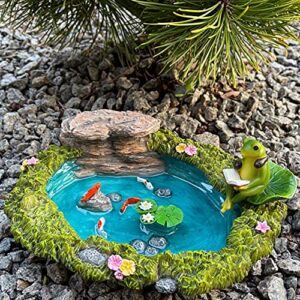 Mood Lab Fairy Garden - Miniature Fish Pond & Frog Figurine Kit - 2 pcs Set of Garden Accessories - Outdoor or House Decor