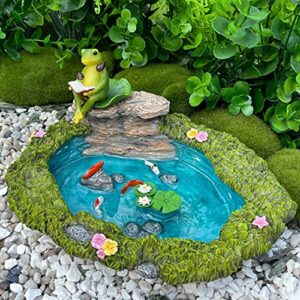 Mood Lab Fairy Garden - Miniature Fish Pond & Frog Figurine Kit - 2 pcs Set of Garden Accessories - Outdoor or House Decor