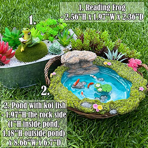 Mood Lab Fairy Garden - Miniature Fish Pond & Frog Figurine Kit - 2 pcs Set of Garden Accessories - Outdoor or House Decor