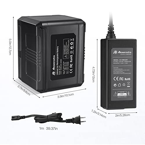 Powerextra V Mount V Lock Battery - 222Wh 14.8V 15000mAh Rechargeable Battery with D-tap Charger and Cable for Broadcast Video Camcorder, Compatible with Sony HDCAM, XDCAM, Digital Cinema Cameras