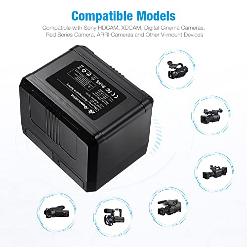 Powerextra V Mount V Lock Battery - 222Wh 14.8V 15000mAh Rechargeable Battery with D-tap Charger and Cable for Broadcast Video Camcorder, Compatible with Sony HDCAM, XDCAM, Digital Cinema Cameras