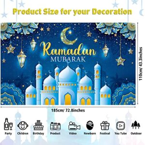 Ramadan Mubarak Decorations Backdrop Banner Muslim Ramadan Kareem Background Eid Mubarak Sign Photo Booth Backdrop Background for Home Muslim Ramadan Eid Al Fitr Party Supplies (Blue)