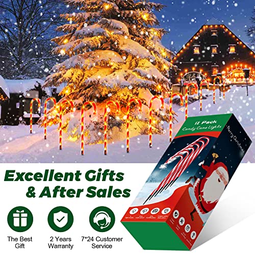 qimedo Christmas Candy Cane Pathway Markers Lights with Delicate Pendant 21 inches Outdoor Christmas Decorations Lights, Candy Cane Landscape Lights for Indoor Yard Patio Garden Walkway, 12 Packs