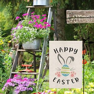 Happy Easter Bunny Egg Garden Flag Double Sided Burlap Yard Outdoor Decor Spring Summer Holiday Decorations 12.5 x 18 Inch