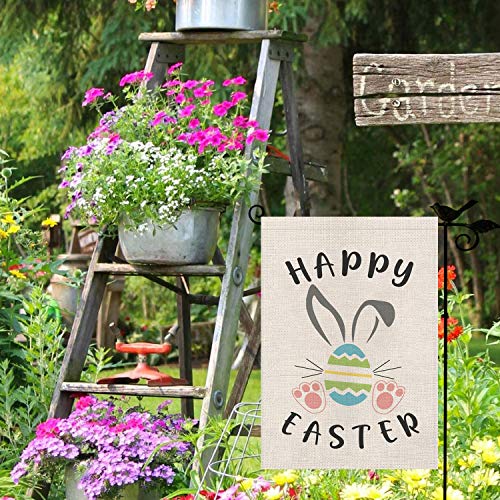 Happy Easter Bunny Egg Garden Flag Double Sided Burlap Yard Outdoor Decor Spring Summer Holiday Decorations 12.5 x 18 Inch