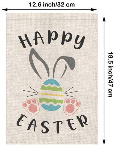 Happy Easter Bunny Egg Garden Flag Double Sided Burlap Yard Outdoor Decor Spring Summer Holiday Decorations 12.5 x 18 Inch