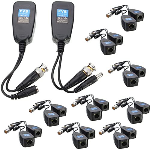 10 Pairs HD-CVI/TVI/AHD Passive Video Balun with Power Connector and RJ45 CAT5 Data Transmitter BNC Twisted Pair