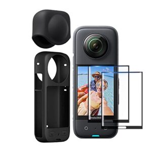 cynova insta 360 x3 lens cap protector,silicone case tempered glass protector set for insta360 x3 accessories